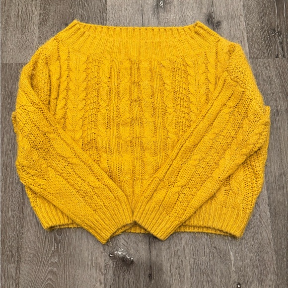 fab'rik | Sweaters | Fabrik Mustard Yellow Cable Knit Cropped Sweater ...